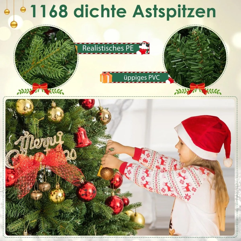 Costway 180 cm umělý vánoční stromek s LED diodami ve vícebarevné a teplé bílé