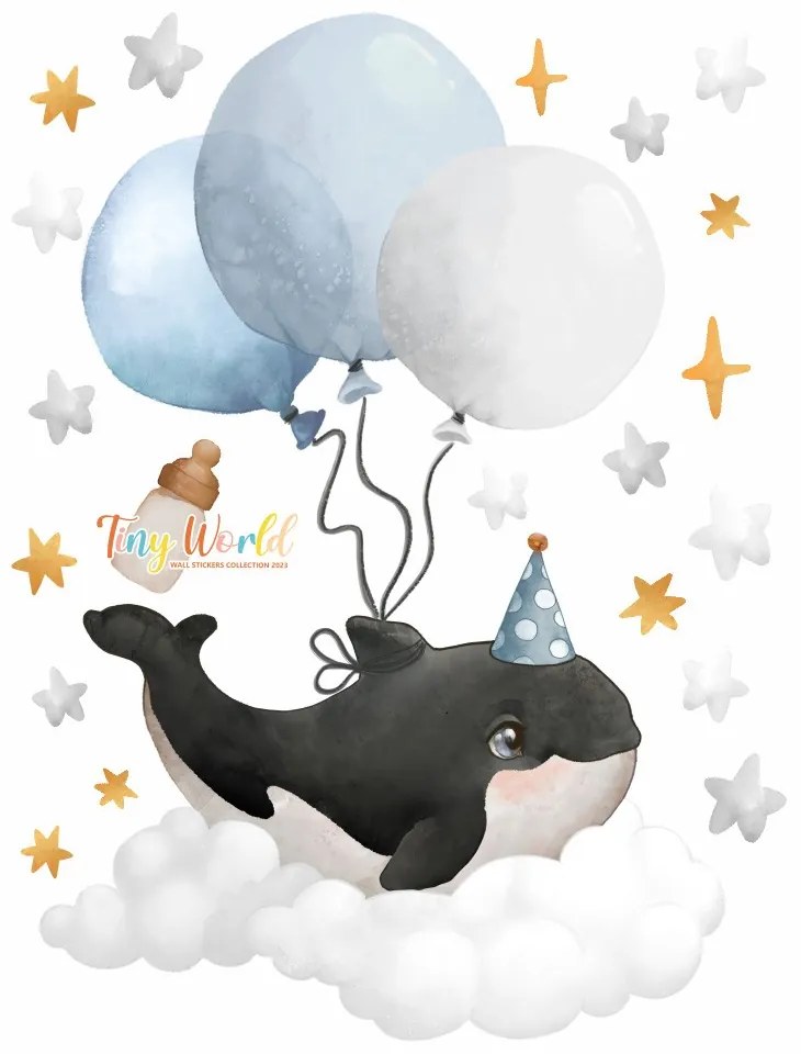 Gario Dětská nálepka na zeď Tiny world - velryba s balony