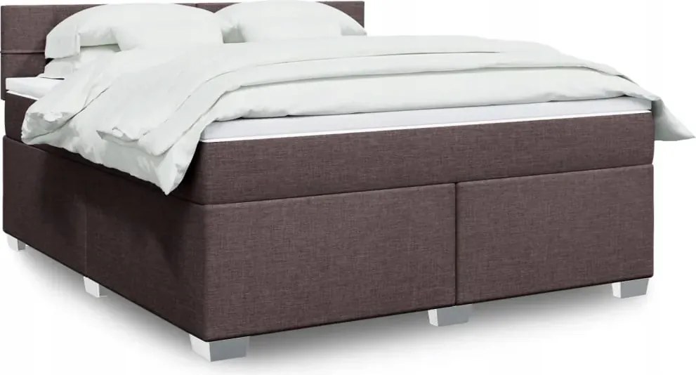 Box Spring Postel S Matrací Textil Tmavě Hnědá Blok se čtverci 180 x 200