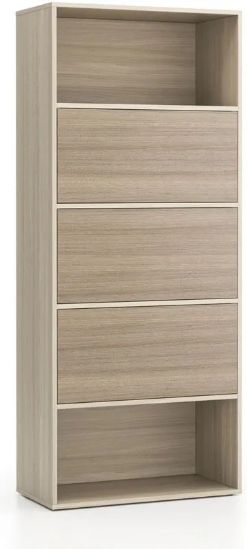 Vysoký kancelářský policový regál LAYERS, 3 boxy, 800 x 400 x 1905 mm, dub přírodní / dub mořený