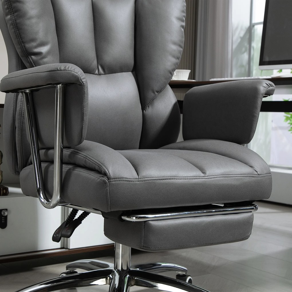Kancelářská židle HOMCOM s funkcí polohování, ergonomická kancelářská židle, výškově nastavitelná otočná židle s podnožkou, čalouněná, max. nosnost 1…