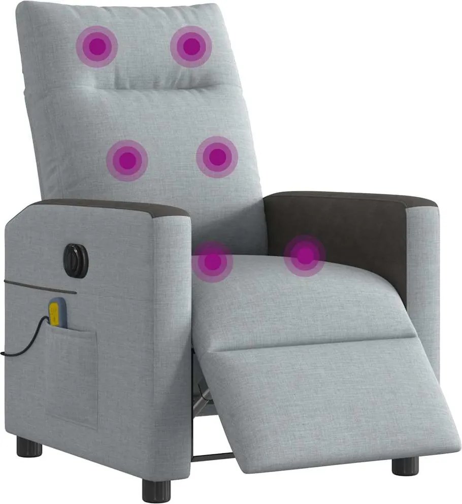 Elektrické masážní polohovací křeslo světle šedé textil 3324045