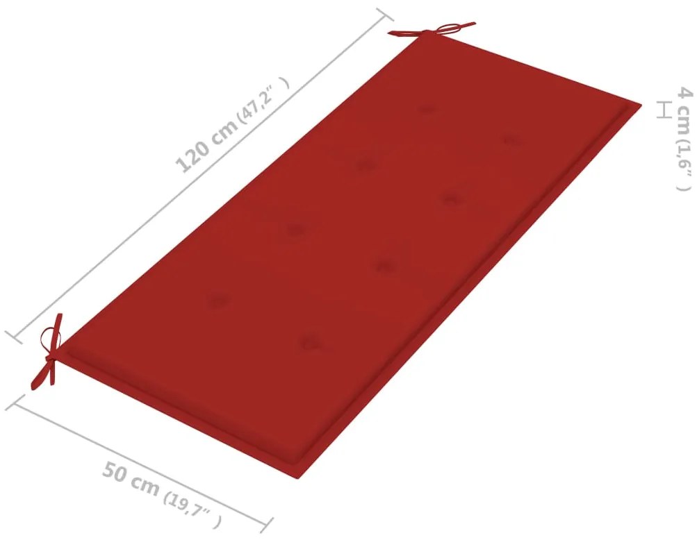 Lavice Batavia s červenou poduškou - 120 cm | masivní teakové dřevo