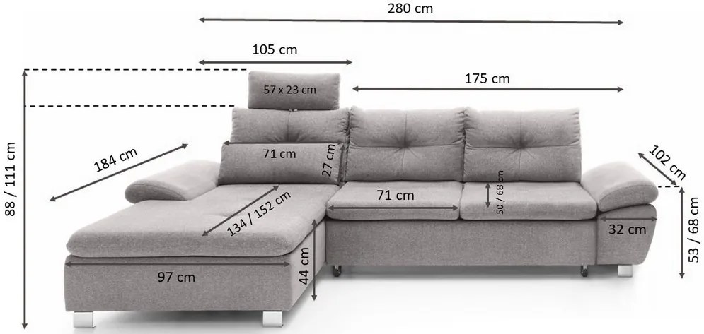 Rohová sedačka Madeira 1B, tmavá šedá látka, levý roh