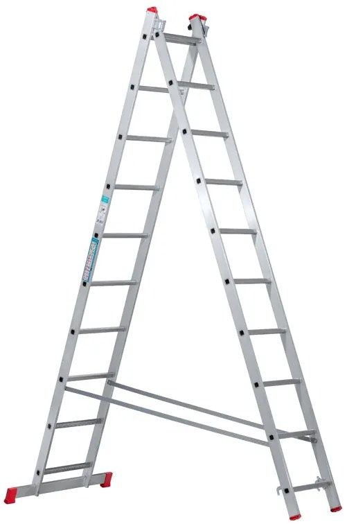 Hliníkový dvoudílný výsuvný žebřík VENBOS HOBBY, 2x10 příček, 4,5 m