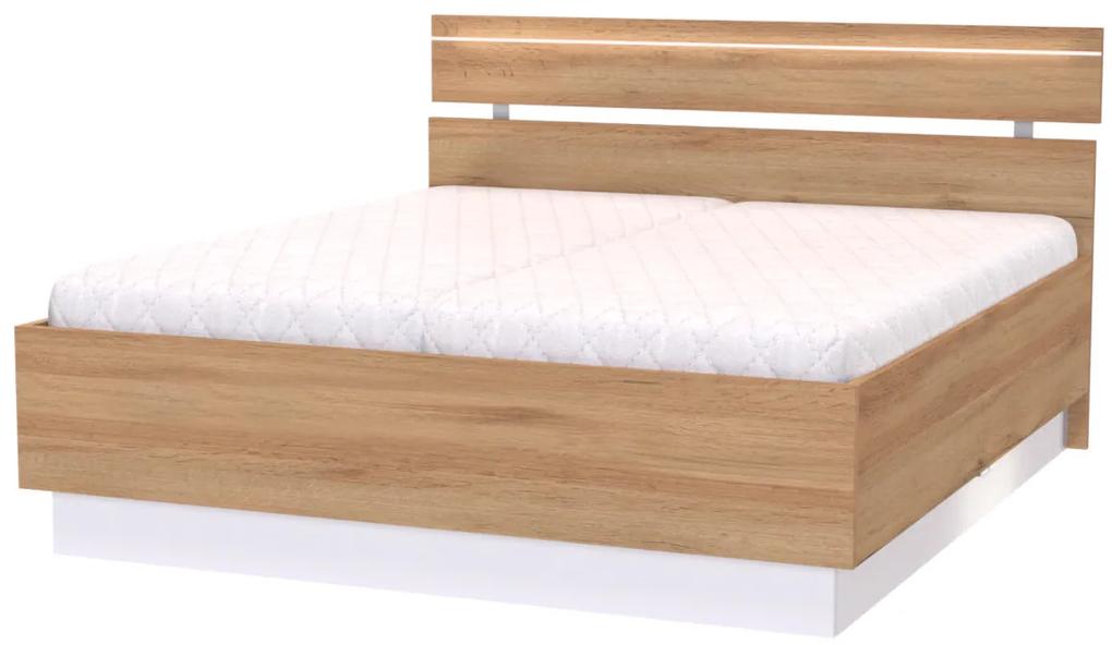 Nábytek Mikulík Dvoulůžková postel SMART L s úložným prostorem a LED, 180×200 cm Dekor: Dub grande