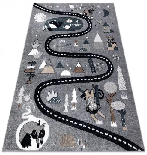 Dywany Łuszczów, Dětský kusový koberec Fun Route Street animals grey, 120x170, šedá, dětský pokoj