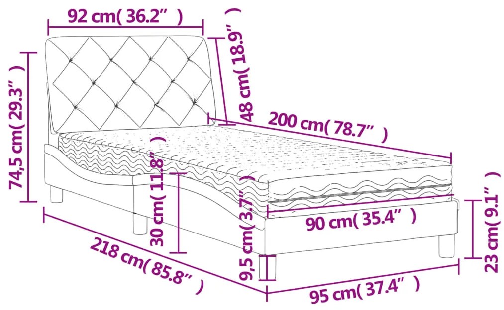 Postel s matrací tmavě šedá 90 x 200 cm samet,  3208635