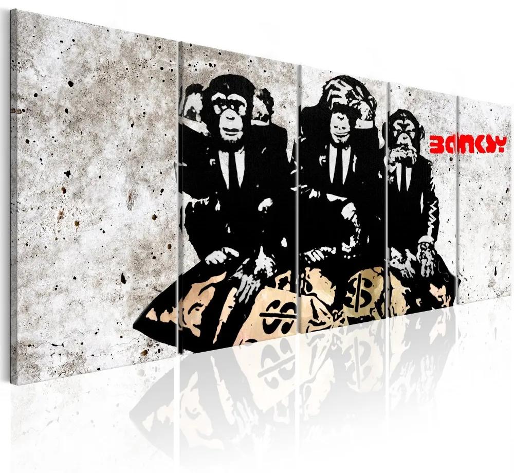 Obraz na plátně Bimago - Banksy: Three Monkeys 225x90 cm