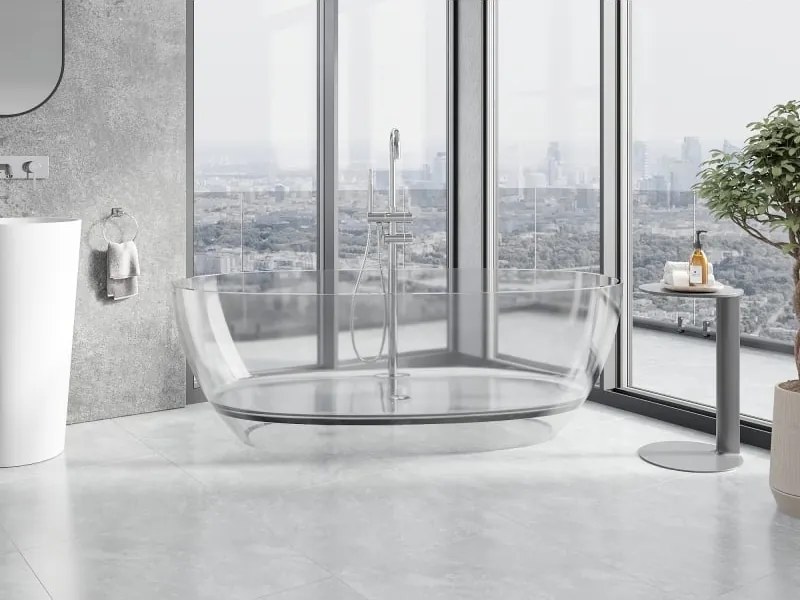 Mexen Pure čirá volně stojící vana transparentní 170 x 80 cm, zátka chrom - 58071708008