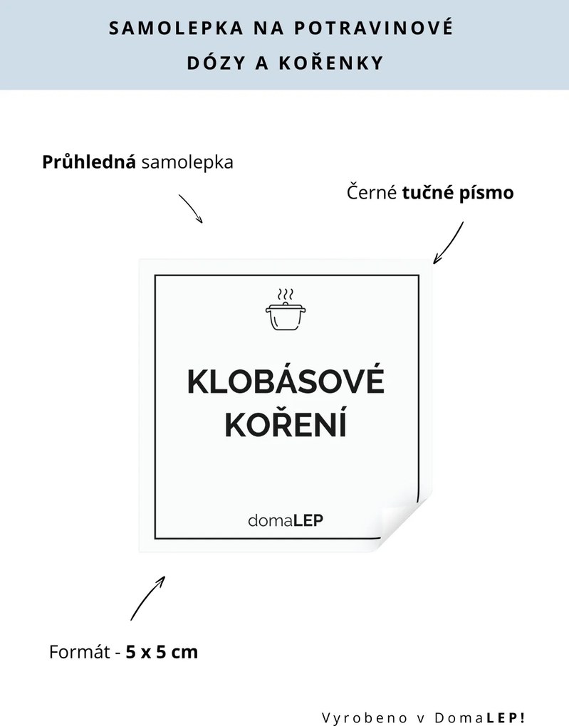Samolepka na kořenky KLOBÁSOVÉ KOŘENÍ průhledná 5 × 5 cm tučné písmo