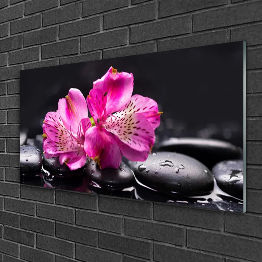 Obraz na skle Květiny Kameny Zen Lázně 120x60 cm