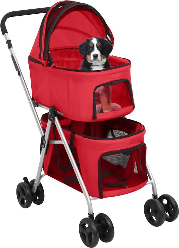 2patrový skládací kočárek pro psa červený 83x48x97 cm oxford 172206