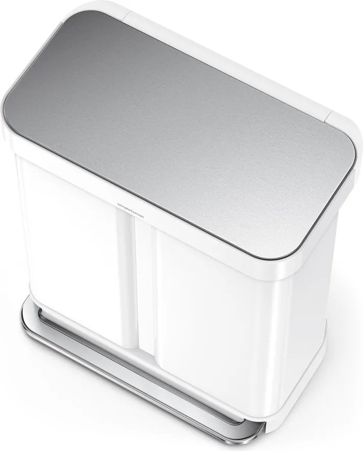 Bílý ocelový odpadkový koš 34+24 l na tříděný odpad/nášlapný Dual – simplehuman