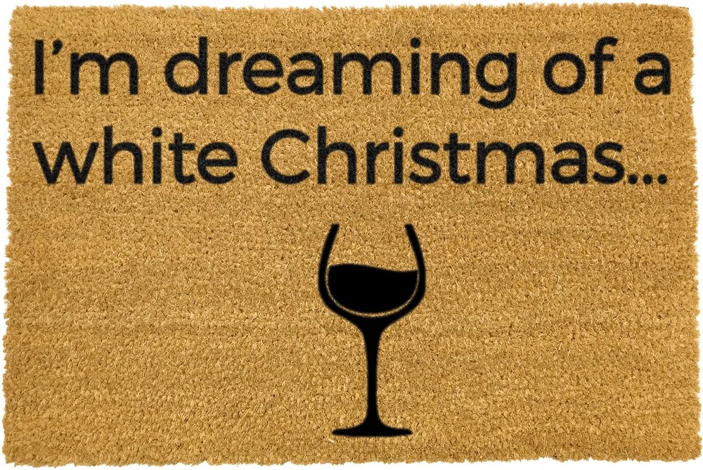 Černá rohožka z přírodního kokosového vlákna Artsy Doormats White Wine Christmas, 40 x 60 cm