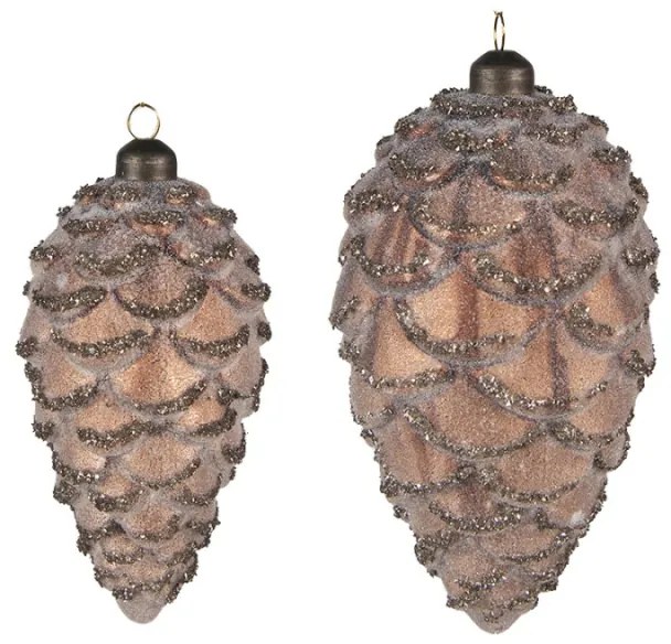 2ks hnědá antik skleněná závěsná ozdoba šiška – 9x18 / 7x15 cm