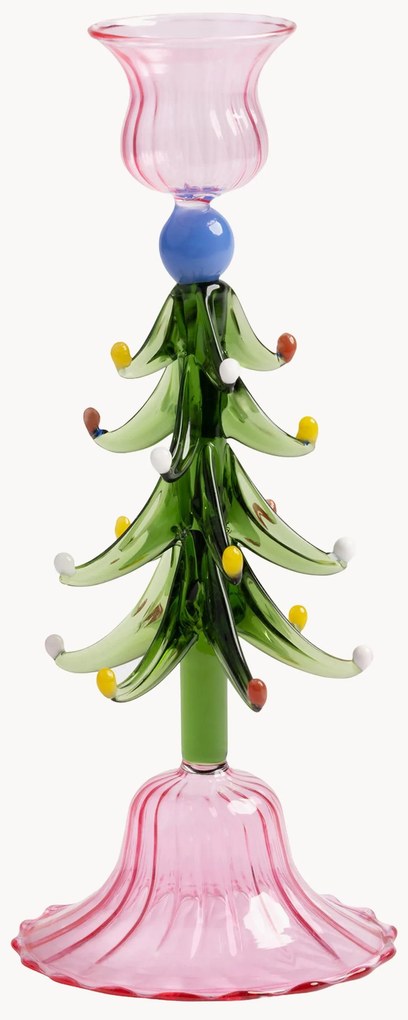 Ručně foukaný skleněný svícen Merry Tree