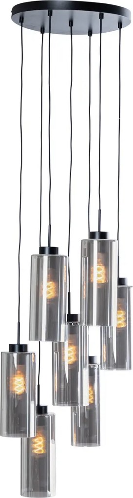 Art Deco závěsné svítidlo černé s kouřovým sklem 7-světlo - Laura