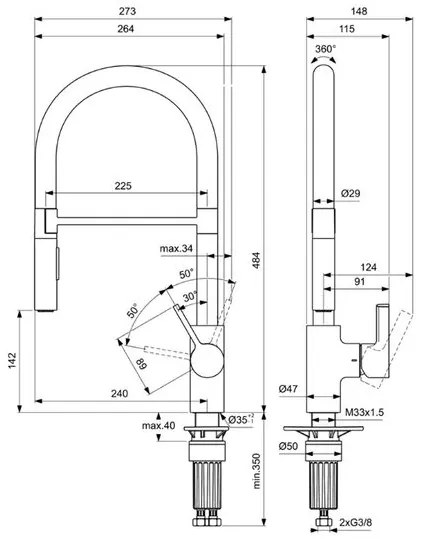 Ideal Standard Gusto Semi-Pro Dřezová baterie s vytahovací sprškou, 2 polohy - chrom BD417AA