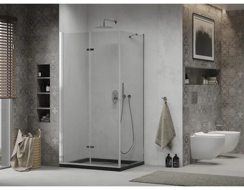 Mexen Lima skládací sprchový kout 80 x 120 cm, Průhledné, Chromovaná + sprchová vanička Flat, Černá - 856-080-120-01-00-4070