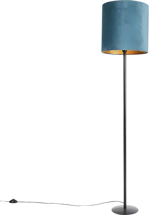 Stojací lampa s černým sametovým stínítkem modré barvy se zlatem 40 cm - Simplo