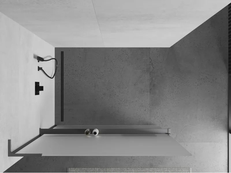 Mexen Kioto+ L, sprchová zástěna Walk-In s poličkou a věšákem 110 x 200 cm, 8mm sklo námraza, grafitový profil, 800-110-123-95-30