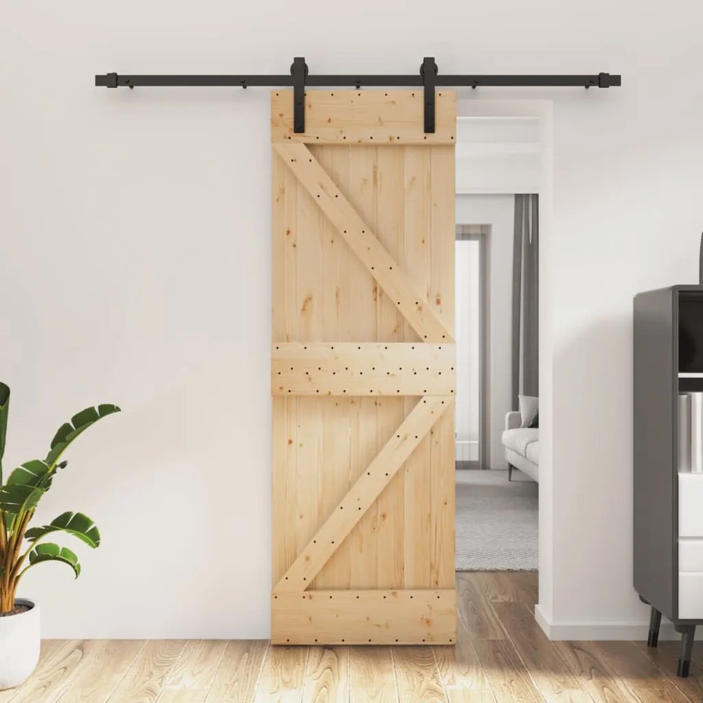 Posuvné Dveře S Kováním 70 X 210 Cm Masivní Borové Dřevo