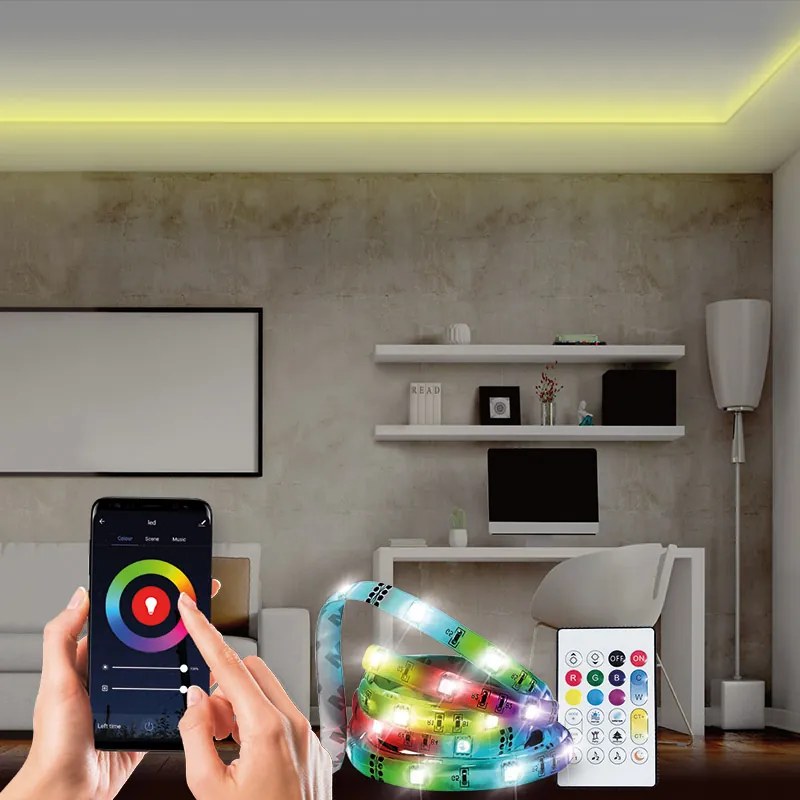 Solight Wifi Smart LED světelný pás, RGB, 5m, sada s adaptérem a dálkovým ovladačem