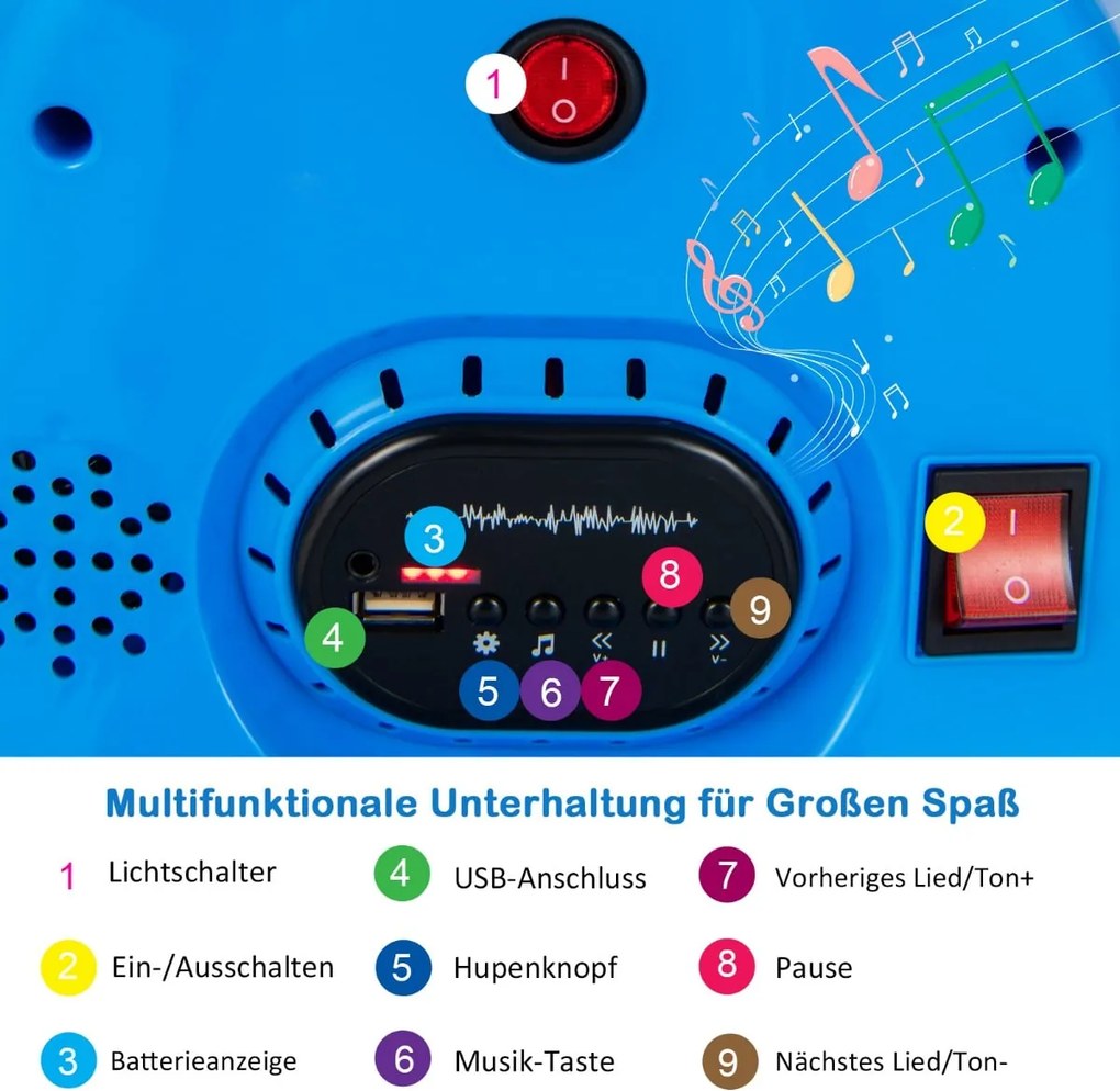 Costway Dětský nárazník 6 V otočný o 360 stupňů s hudbou a barevnými LED světly