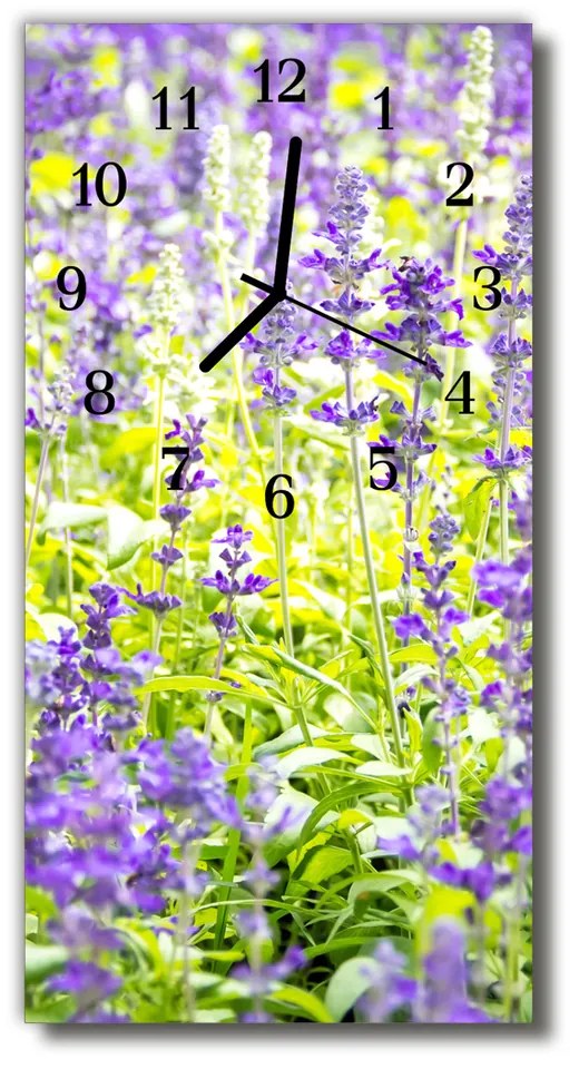 Skleněné hodiny vertikální  Barevné květiny levandule 30x60 cm