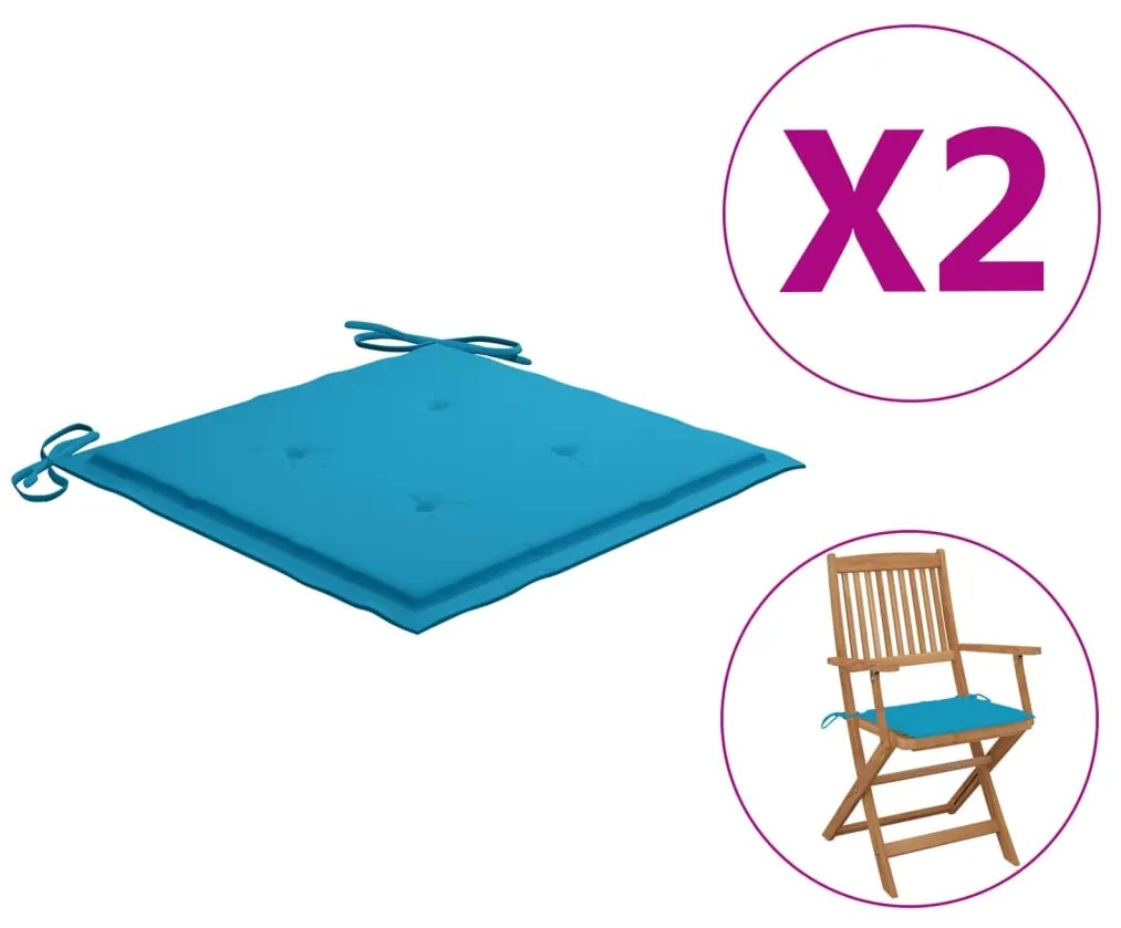 314010 vidaXL Podušky na zahradní židle 2 ks modré 40 x 40 x 3 cm textil