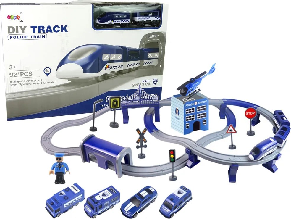 LEAN Toys Souprava městský policejní vlak modrý 203 km/h