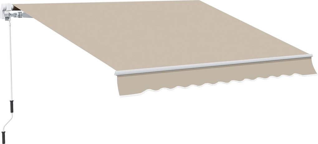 Manuální zatahovací kazetová markýza Outsunny 3,95 m s kličkou pro balkón - sluneční clona, stěnová montáž, hliník, Bílá + Béžová 395 x 245 cm | Aosom