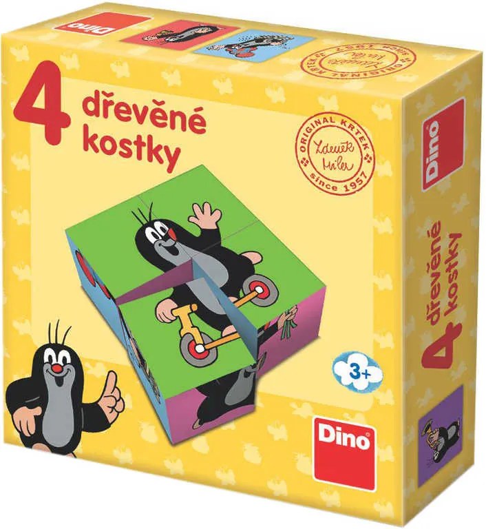 DINO DŘEVO Kostky obrázkové Krtek (Krteček) 4ks kubus *DŘEVĚNÉ HRAČKY* dn640054