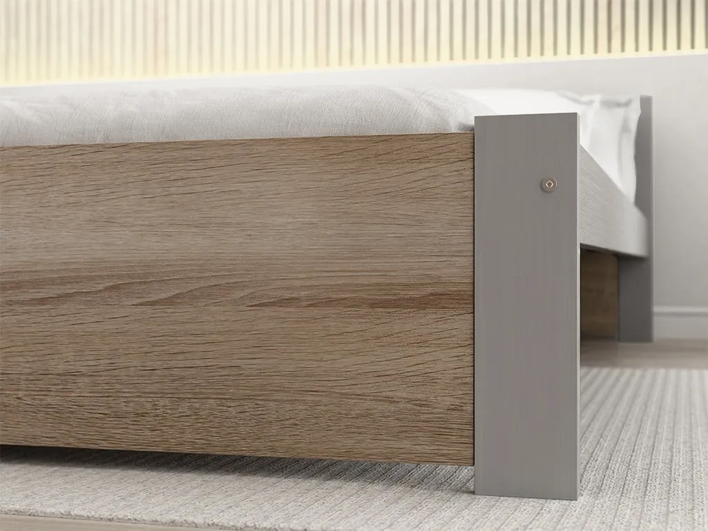 Postel IKAROS 120 x 200 cm, dub sonoma/šedá Rošt: S laťkovým roštem, Matrace: Matrace Somnia 18 cm