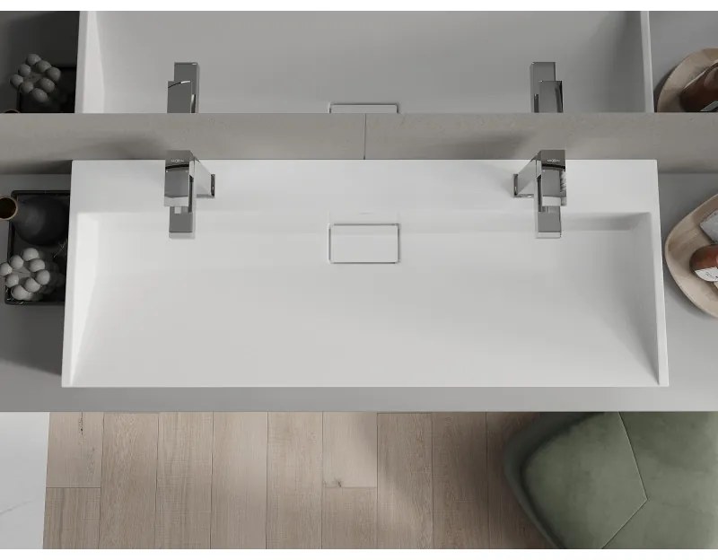 Mexen Ava, umyvadlo na desku z konglomerátu 2/O 120 x 46 cm, bílá, 23011202