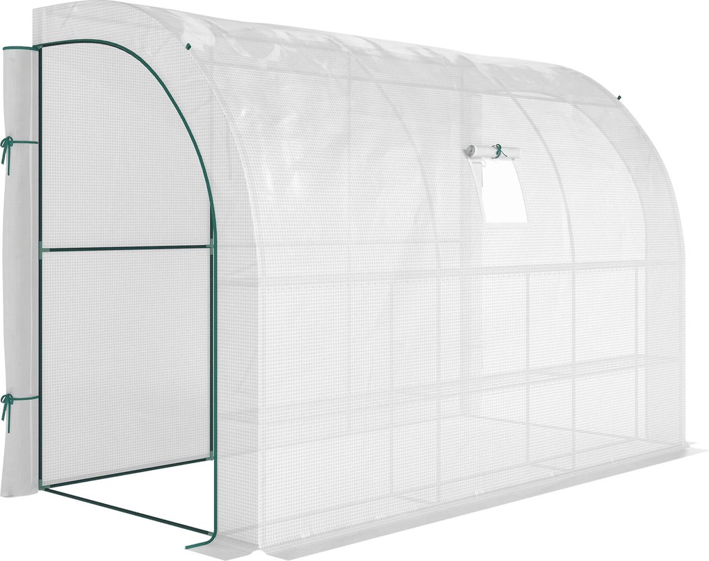 Outsunny skleník s oknem s policemi, zimní skleník z ocelové fólie, nástěnný skleník na balkon, zahrada, rajčatový skleník 300x150x213cm rajčatový sk…