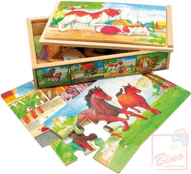 BINO DŘEVO Puzzle zvířátka v krabičce * DŘEVĚNÉ HRAČKY * ol88015