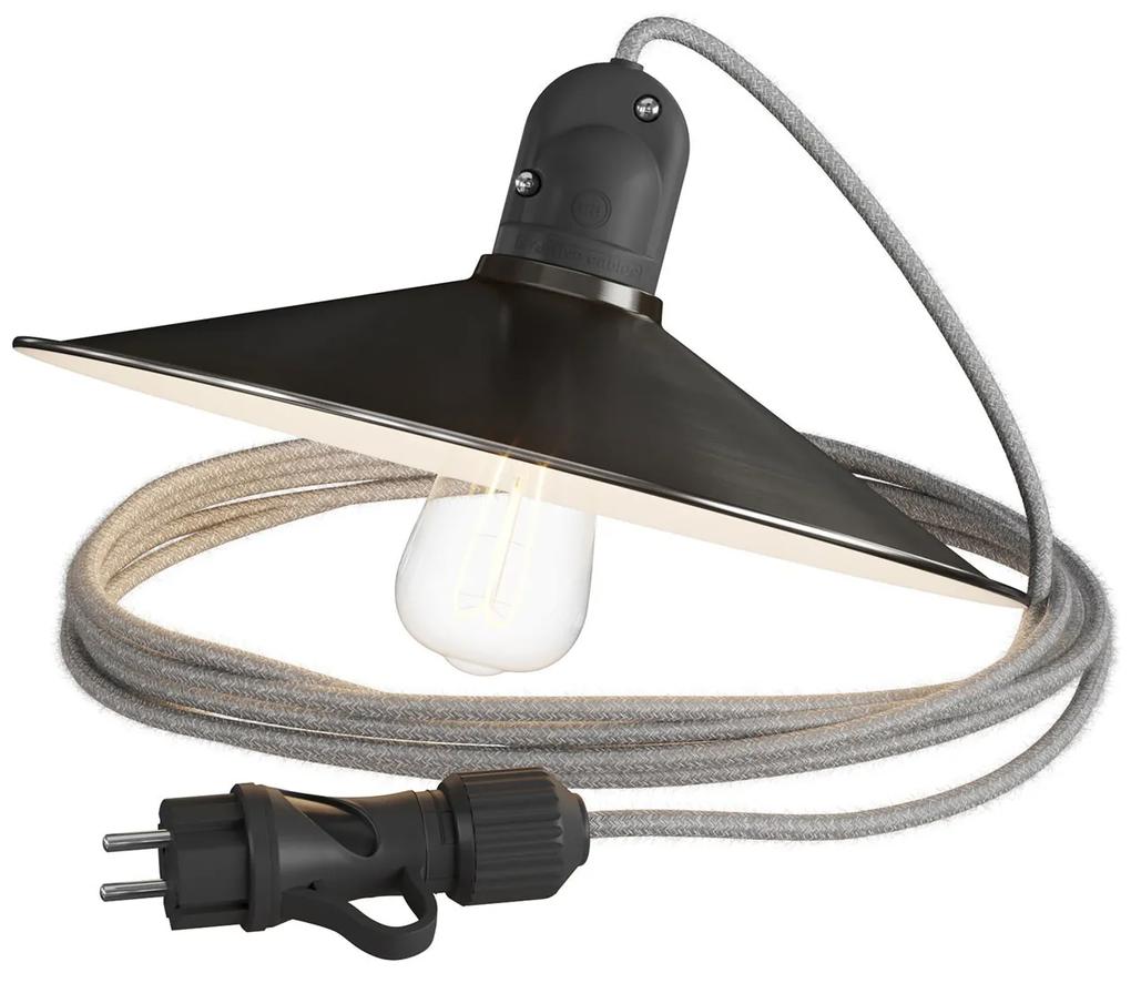 creative cables EIVA snake se stínidlem swing, přenosná venkovní lampa, 5 m textilní kabel, voděodolná objímka IP65 a zástrčka Barva: Bílá-matná měď
