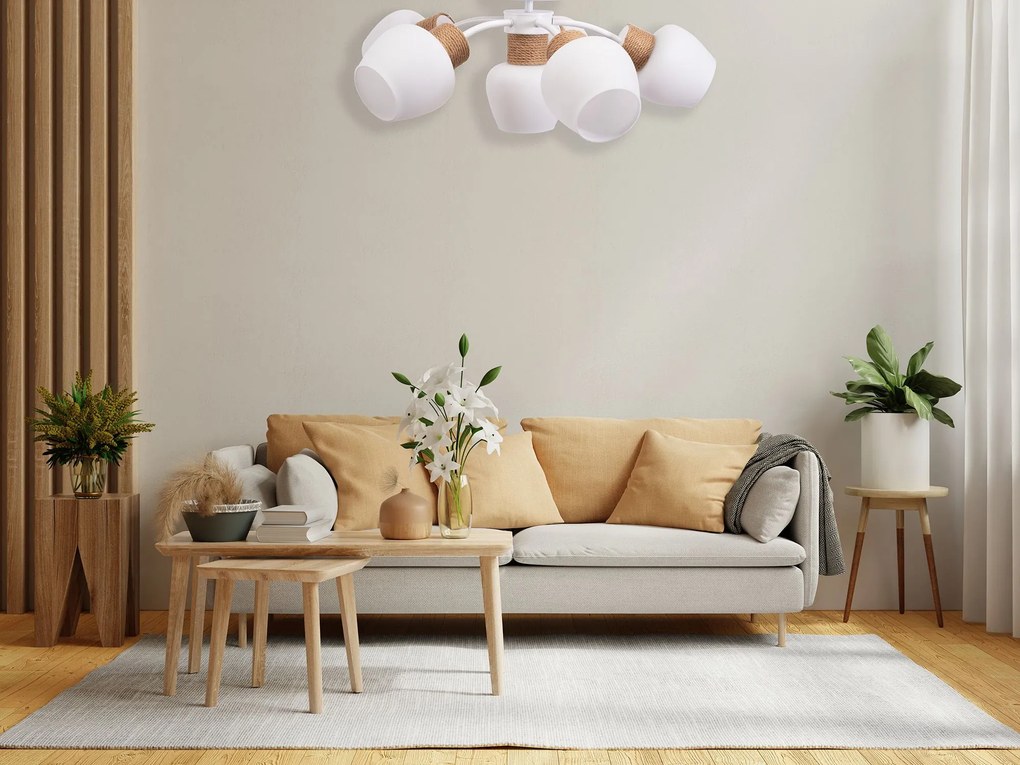 Toolight Toolight, závěsné stropní svítidlo 5xE27 APP1590-6CP, bílá-hnědá, OSW-01590