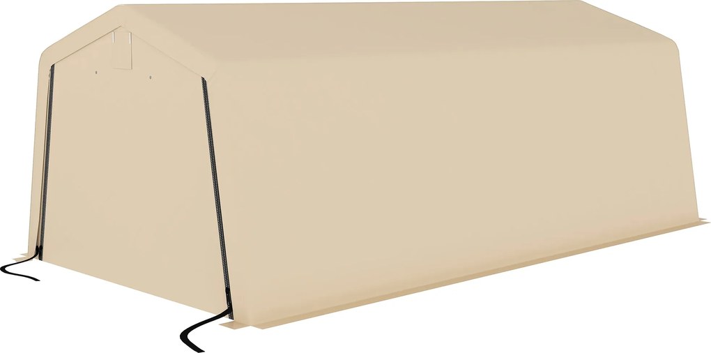 Carport stání Outsunny 6,2L x 3,3W x 2,4H m, Pevný pozinkovaný ocelový rám, voděodolný polyethylen 150 g/m², Anti-UV, 1 Khaki dveře a 2 větrání | Aoso