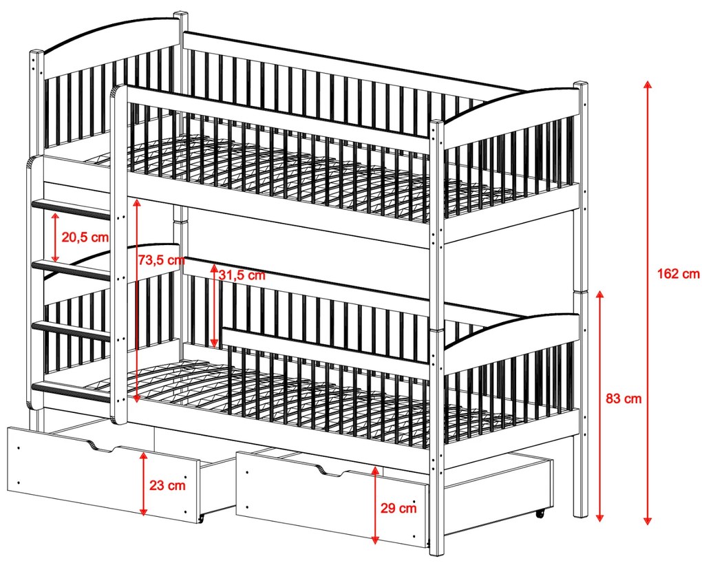 Legno Dětská patrová postel Luna šedá Rozměr (cm): 90x200