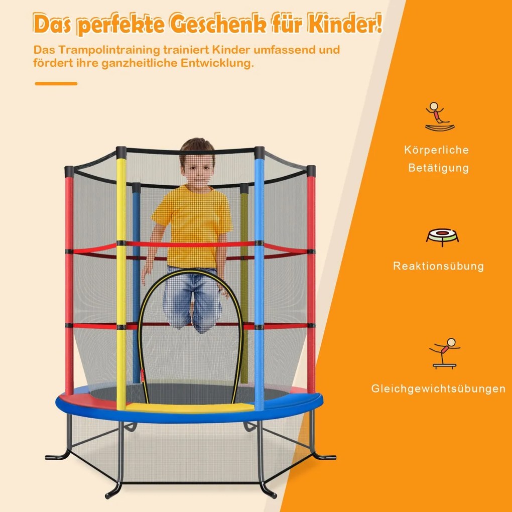 Costway Zahradní trampolína Ø 140 cm s ochrannou sítí trampolína pojme – barvitý