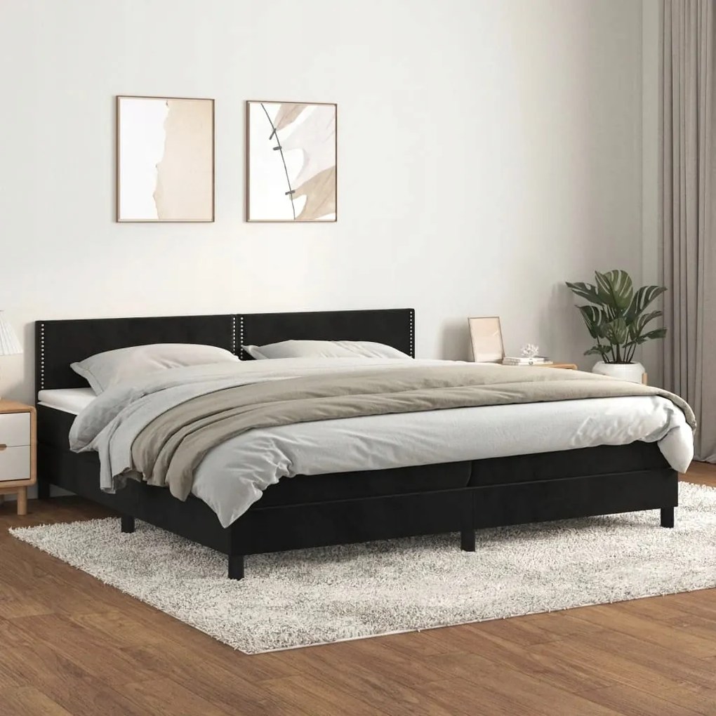 Box Spring Postel S Matrací Černá Samet Černá Hladké s hřebíky 200 x 200