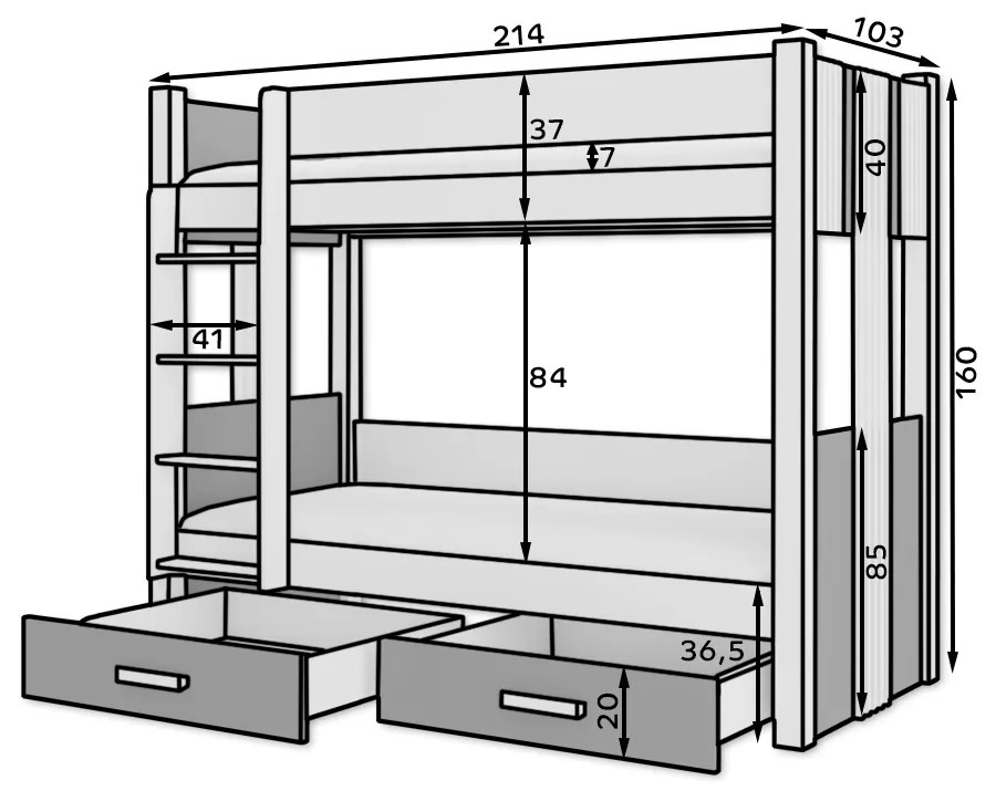 ADRK Patrová postel ARTA, CH-ARTA-W-T-M-200, 200x90 cm s matrací, bílá/truffle