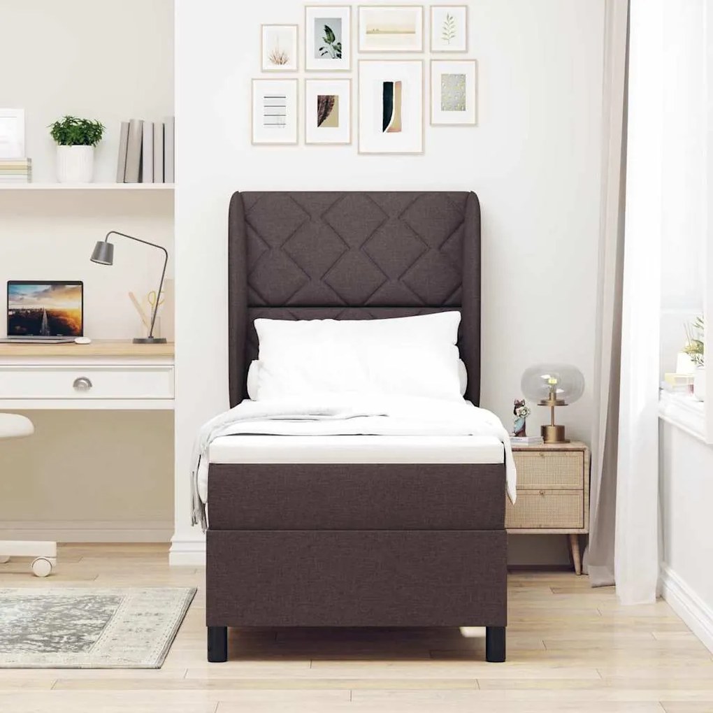 Postel s boxspringem s čelo Tmavě hnědá 80 x 200 cm textil 3340595