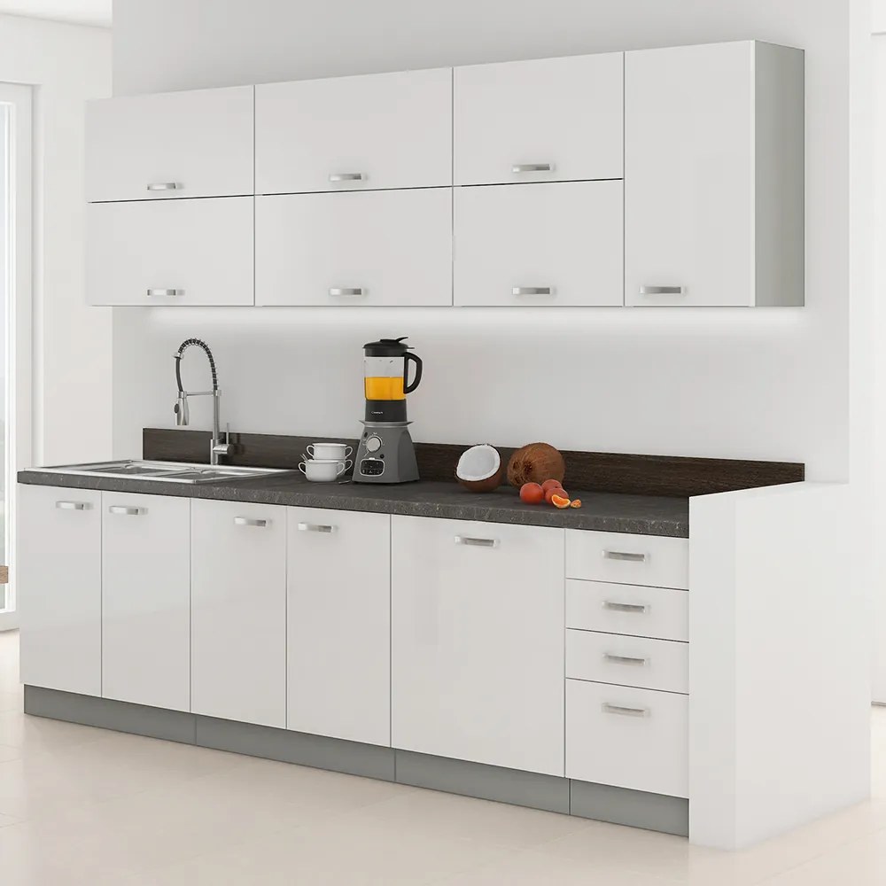 BIANCA sb | vysoká skříňka 60 DKS-210 3S1F potravinová | UNI DVÍŘKA | 60 cm | PREMIUM BOX | světle šedá/bílá lesk