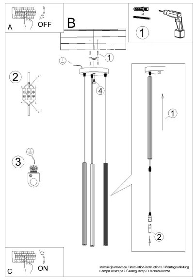 Sollux SL.1341 - Lustr na lanku ARCHE 3xG9/8W/230V černá