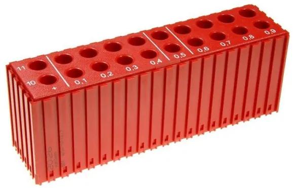 Plastový box pro ukládání vrtáků o průměru 10–11,9 mm, modul 20x5, 20 dutin, červená