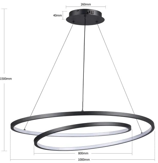 Brilagi-LED Stmívatelný lustr na lanku TWISTER LED/105W/230V pr.100 cm černá+DO